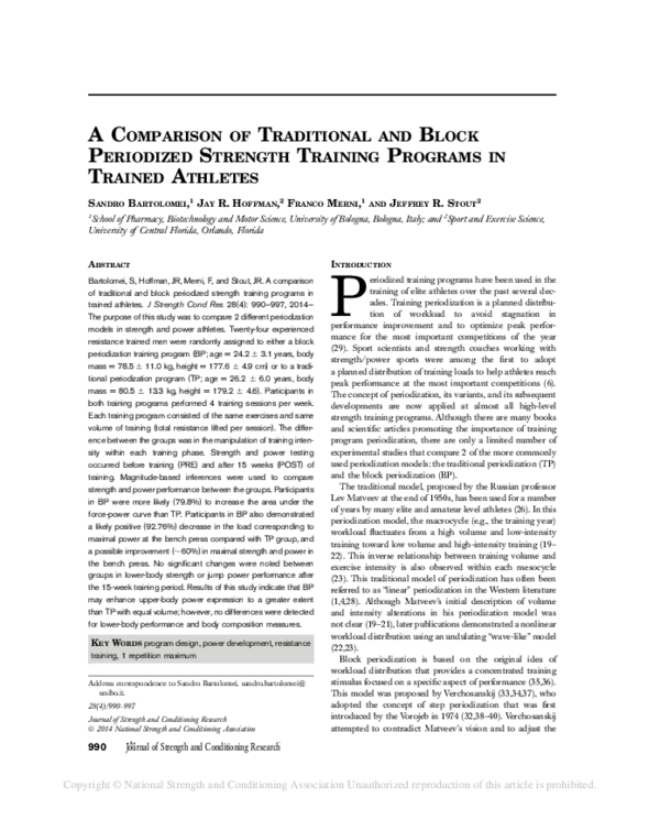 (PDF) A COMPARISON OF TRADITIONAL AND BLOCK PERIODIZED STRENGTH ...