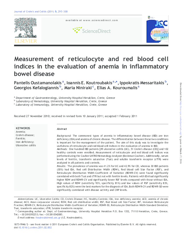 (PDF) Measurement of reticulocyte and red blood cell indices in the ...