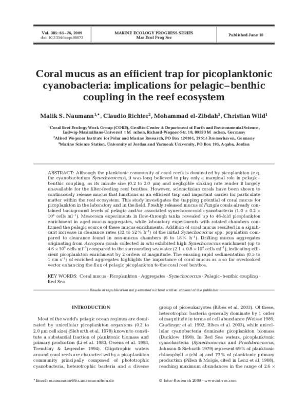 (PDF) Coral mucus as an efficient trap for picoplanktonic cyanobacteria ...