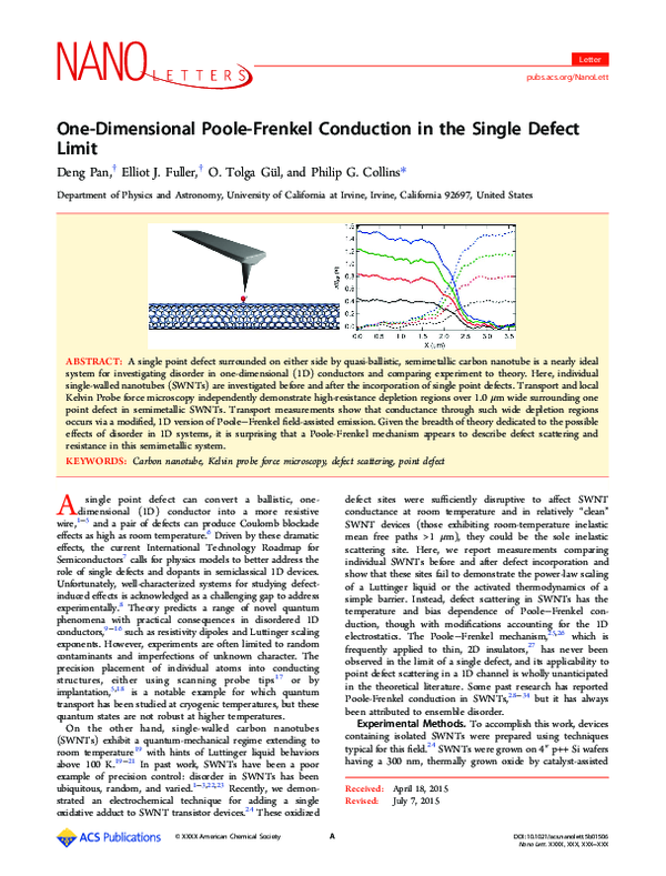 (PDF) One-Dimensional Poole-Frenkel Conduction in the Single Defect Limit