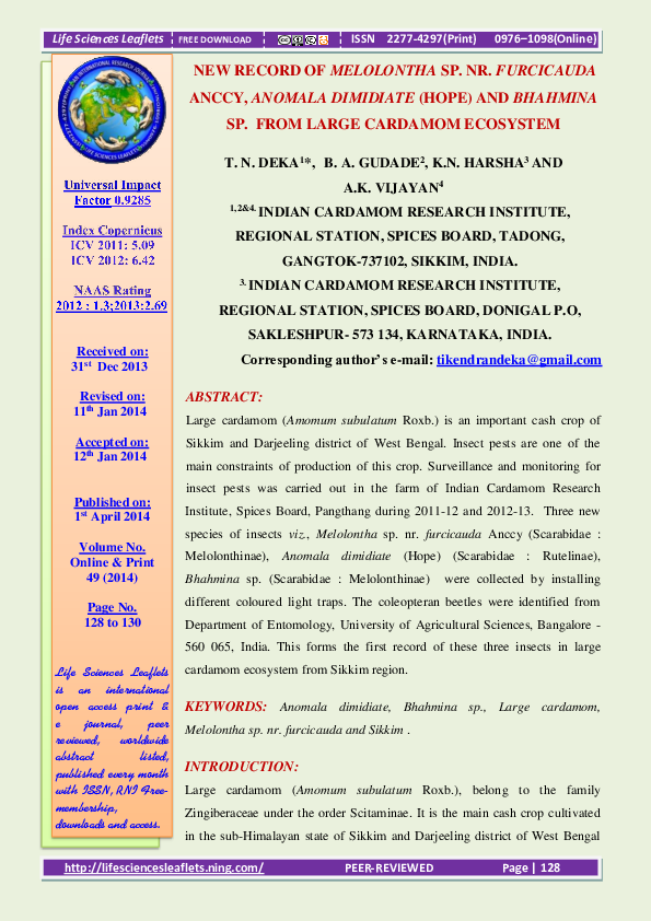 (PDF) NEW RECORD OF MELOLONTHA SP. NR. FURCICAUDA ANCCY, ANOMALA ...