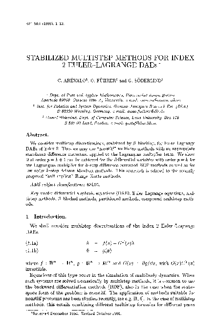 (PDF) Stabilized Multistep Methods for Index 2 Euler-Lagrange DAEs