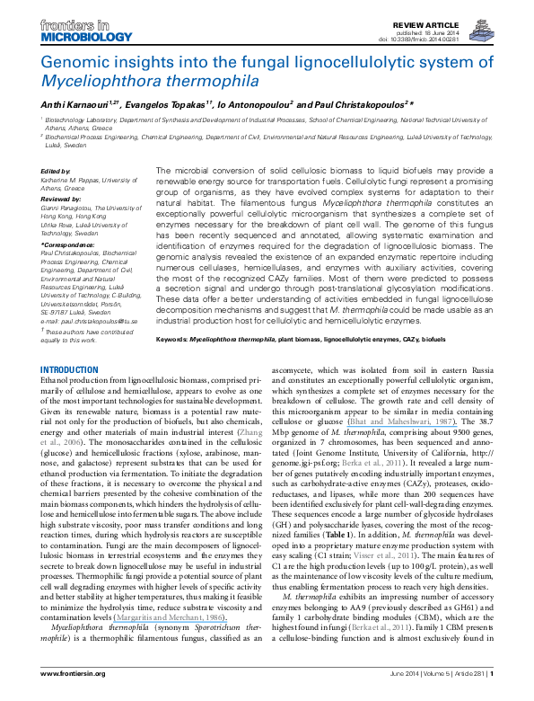 (PDF) Genomic insights into the fungal lignocellulolytic system of ...