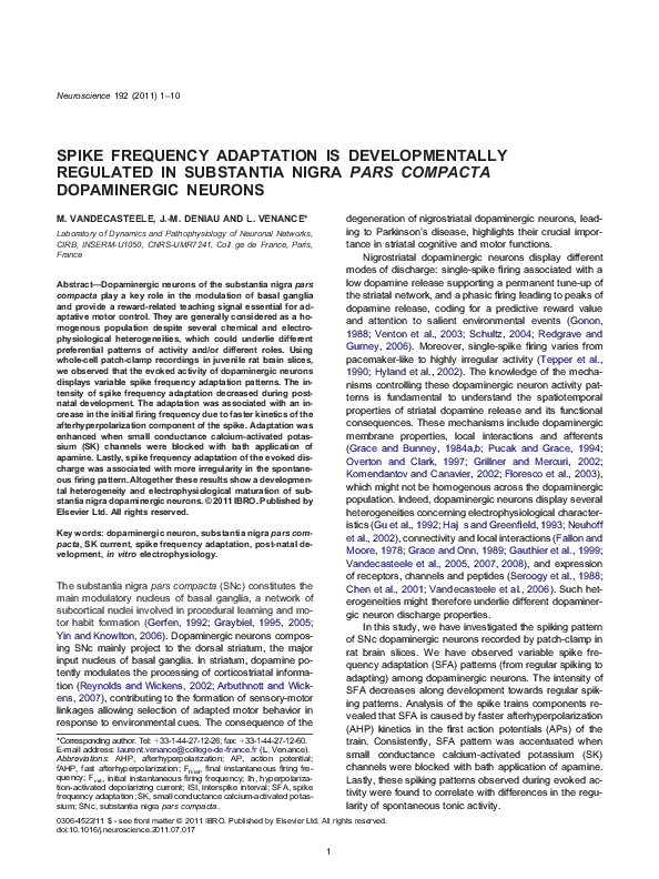 (PDF) Spike frequency adaptation is developmentally regulated in substantia nigra pars compacta ...
