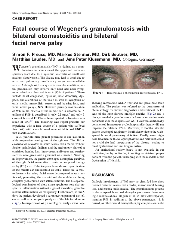 (PDF) Fatal course of Wegener's granulomatosis with bilateral ...