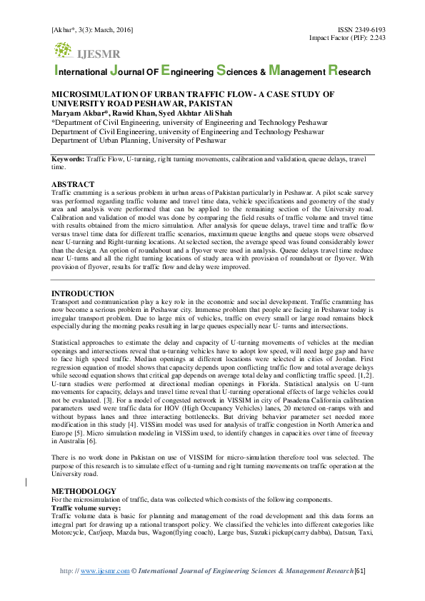 (PDF) MICROSIMULATION OF URBAN TRAFFIC FLOW-A CASE STUDY OF UNIVERSITY ...