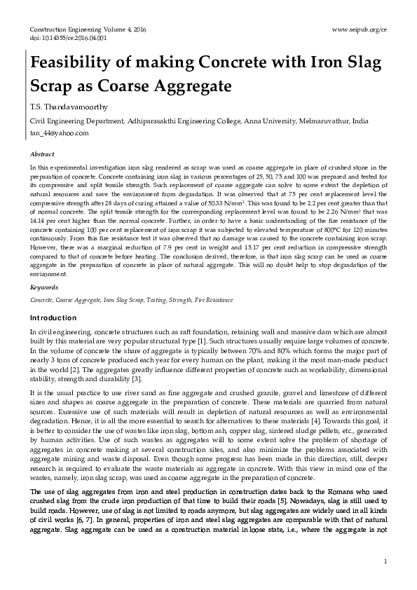 (PDF) Feasibility of making Concrete with Iron Slag Scrap as Coarse ...