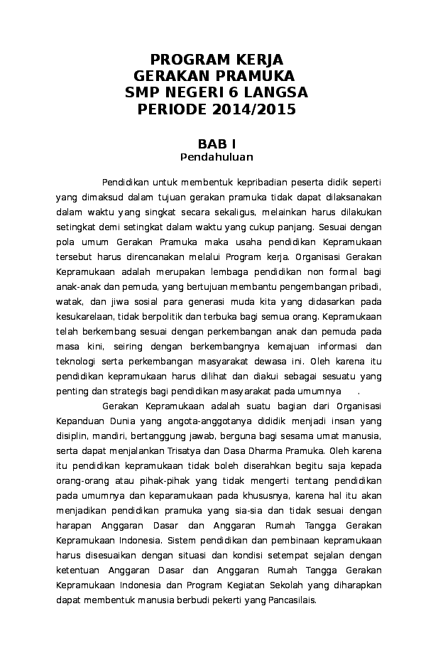 (DOC) PROGRAM KERJA GERAKAN PRAMUKA SMP NEGERI 6 LANGSA PERIODE 2014/2015