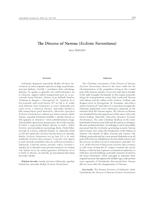 (PDF) The Diocese of Narona (Ecclesia Naronitana). Naronska škofija ...