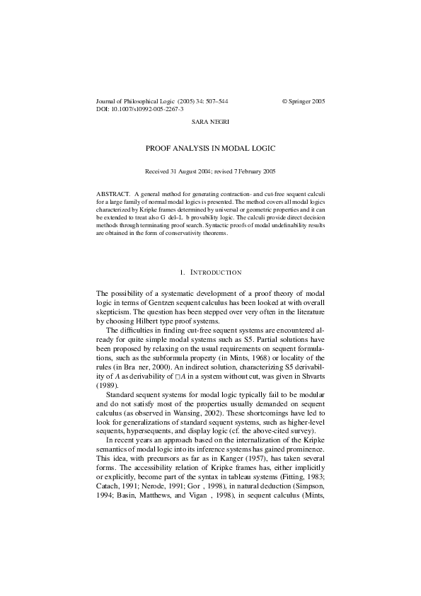 (PDF) Proof analysis in modal logic