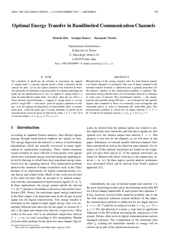 (PDF) Optimal energy transfer in bandlimited communication channels