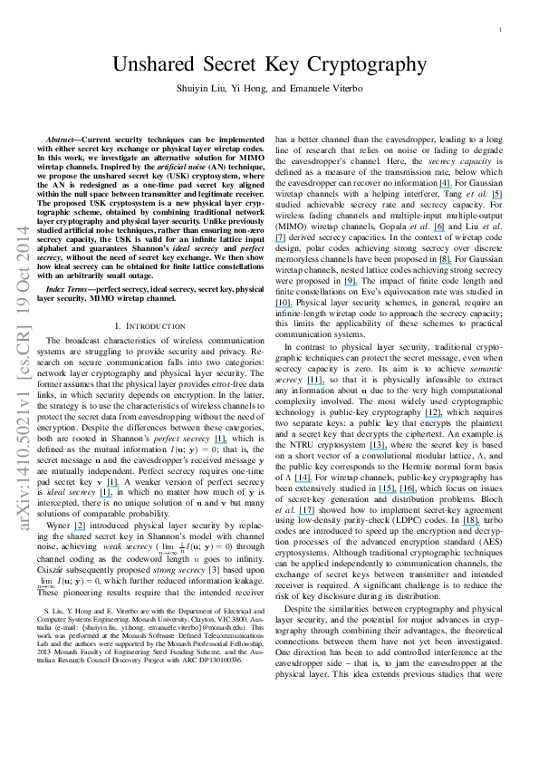 (PDF) Unshared Secret Key Cryptography