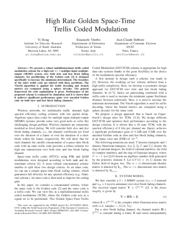 Pdf High Rate Golden Space Time Trellis Coded Modulation