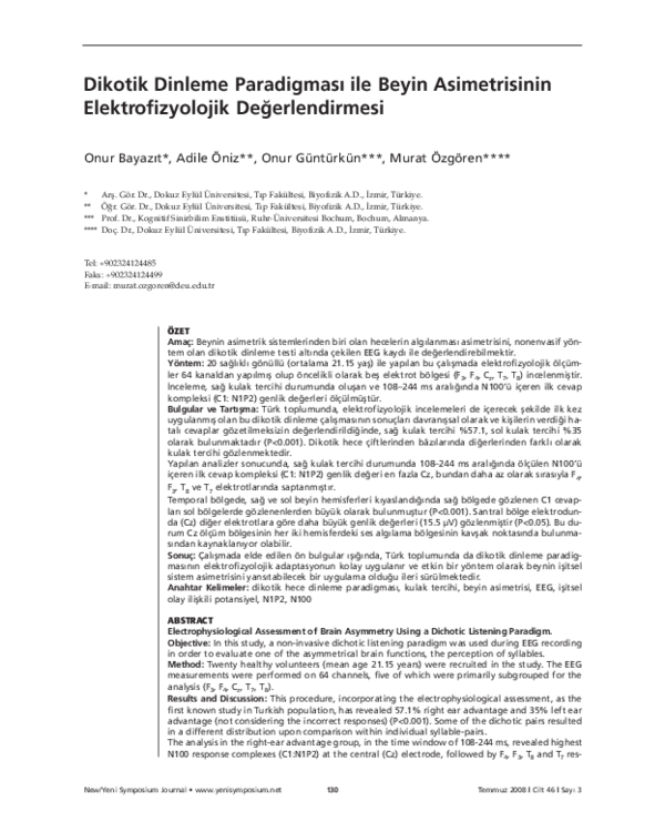 (PDF) Dikotik Dinleme Paradigmas› ile Beyin Asimetrisinin ...