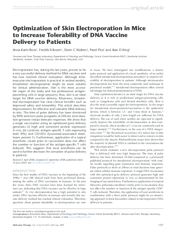 (PDF) Optimization of Skin Electroporation in Mice to Increase ...