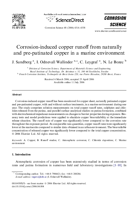 (PDF) Corrosion-induced copper runoff from naturally and pre-patinated ...