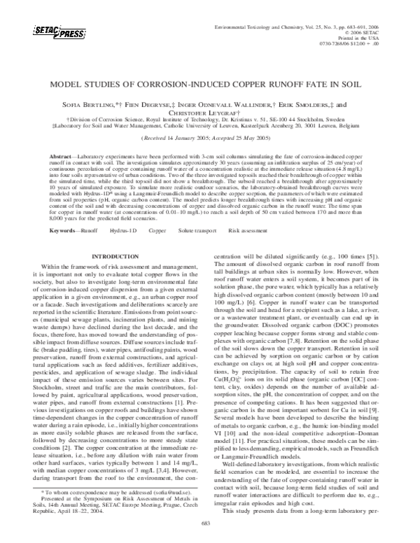 (PDF) Model Studies of Corrosion-Induced Copper Runoff Fate in Soil