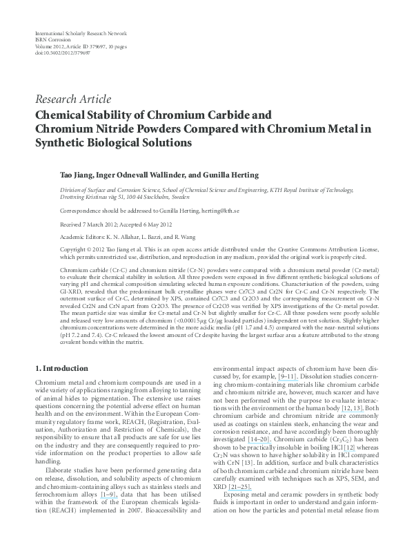 (PDF) Stability of Chromium Compounds in Biological Solutions