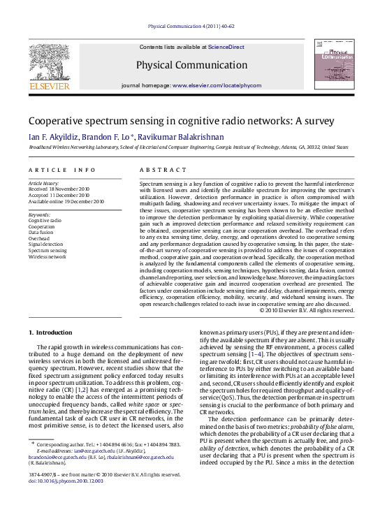 Pdf Cooperative Spectrum Sensing In Cognitive Radio Networks Under Primary Outage Constraint