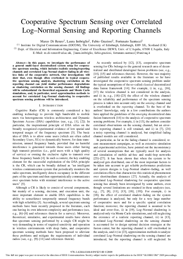 (PDF) Cooperative spectrum sensing over correlated log-normal channels in cognitive radio ...