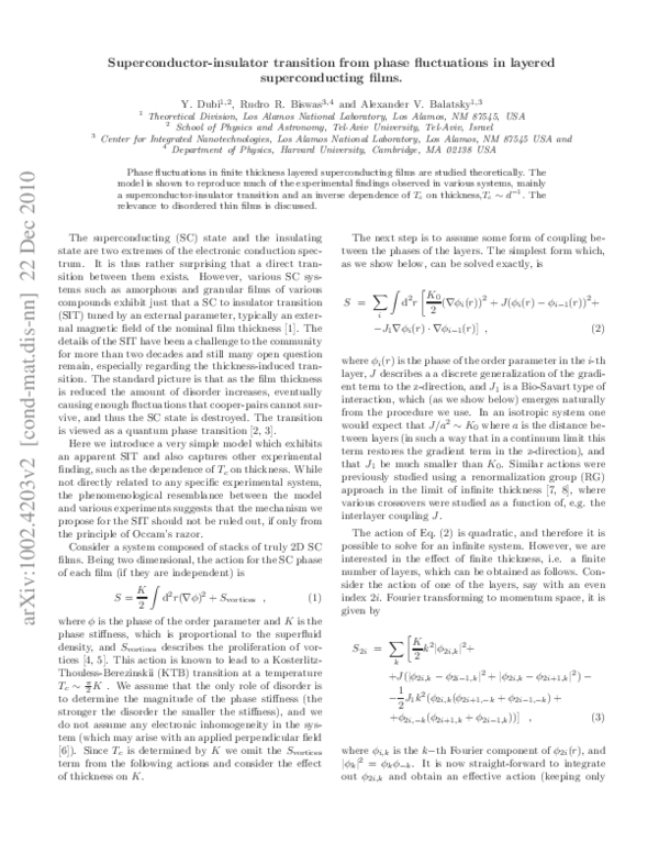 (PDF) Phase fluctuations in finite thickness disordered superconducting thin films