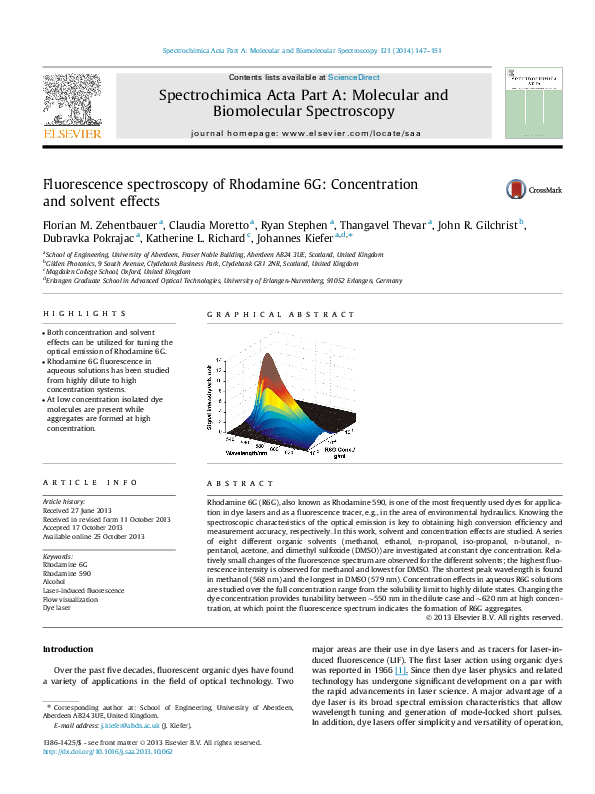 (PDF) Fluorescence spectroscopy of Rhodamine 6G: Concentration and solvent effects