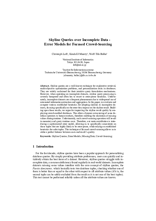 (PDF) Skyline Queries over Incomplete Data - Error Models for Focused Crowd-Sourcing