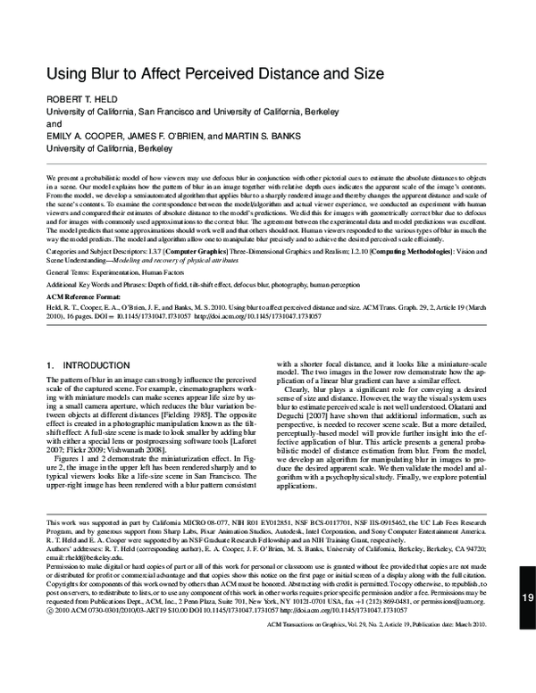 (PDF) Using blur to affect perceived distance and size