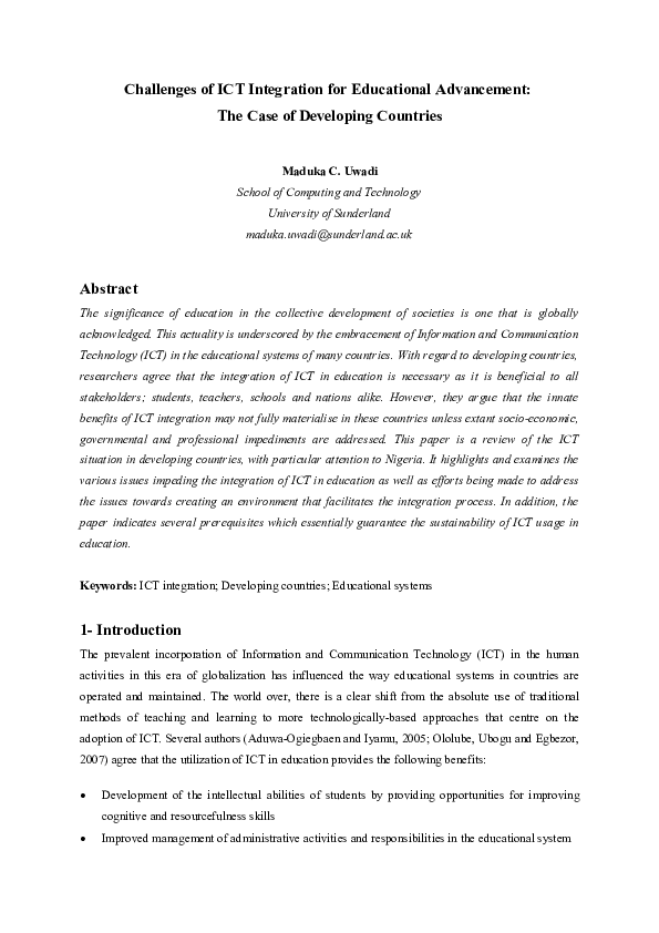 (PDF) Challenges of ICT Integration for Educational Advancement: The ...