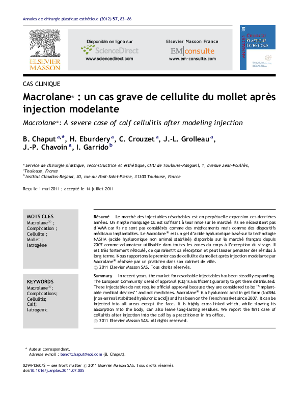(PDF) Macrolane® : un cas grave de cellulite du mollet après injection ...