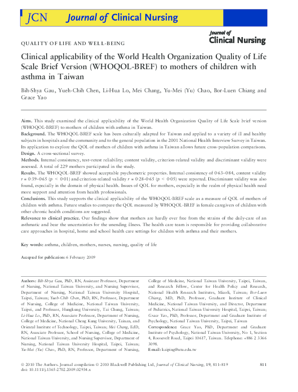 (PDF) Clinical applicability of the World Health Organization Quality ...