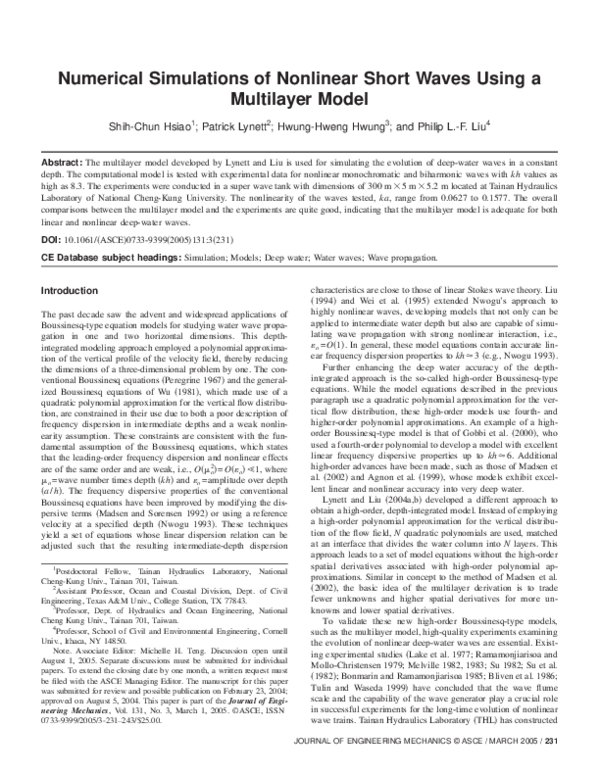 (PDF) Numerical Simulations of Nonlinear Short Waves Using a Multilayer Model