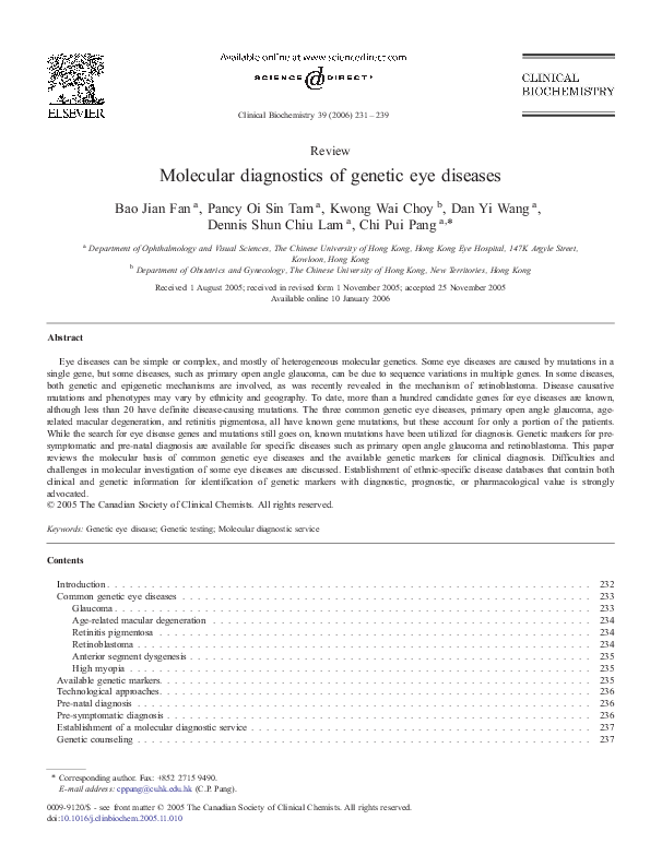 (PDF) Molecular diagnostics of genetic eye diseases