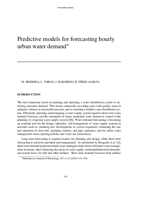 Pdf Predictive Models For Forecasting Hourly Urban Water Demand