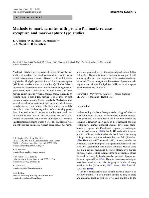 (PDF) Methods to mark termites with protein for mark–release–recapture ...