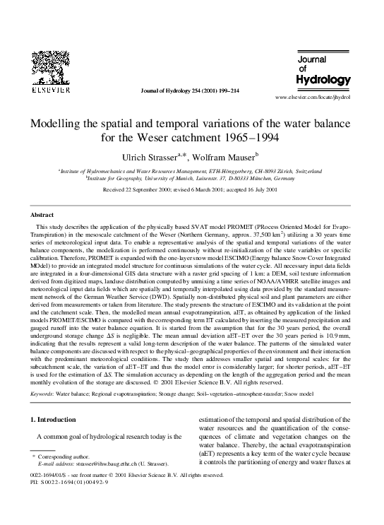 Pdf Modelling The Spatial And Temporal Variations Of The Water Balance For The Weser Catchment