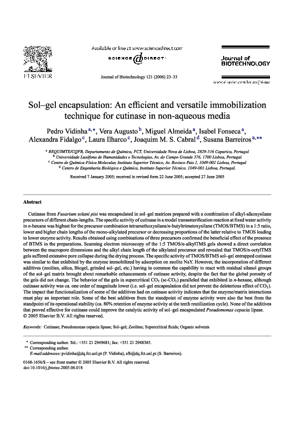(PDF) Sol–gel encapsulation: An efficient and versatile immobilization ...
