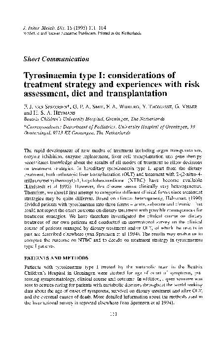 (PDF) Tyrosinaemia type I: considerations of treatment strategy and ...