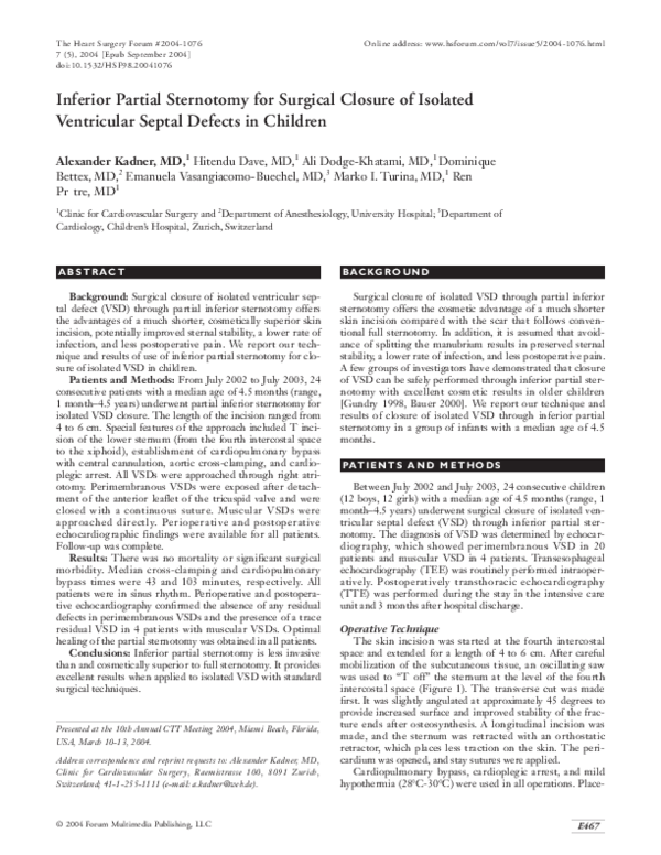 (PDF) Inferior Partial Sternotomy for Surgical Closure of Isolated ...