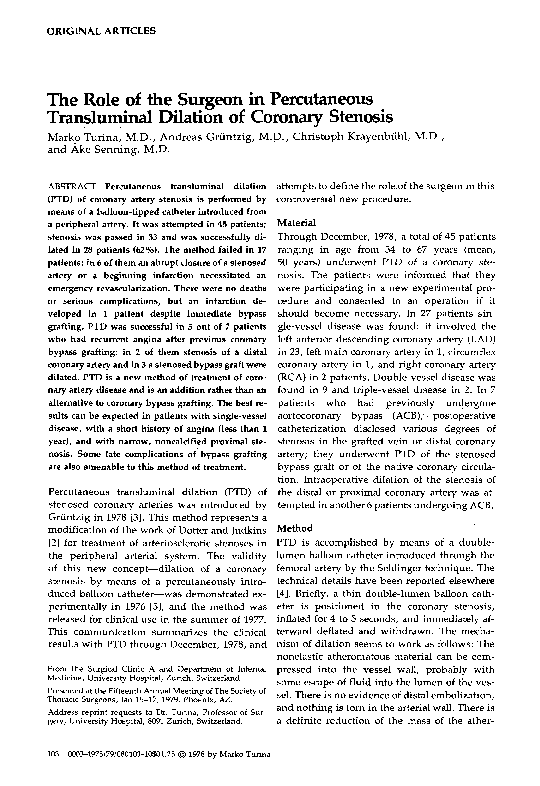 (PDF) The Role of the Surgeon in Percutaneous Transluminal Dilation of ...