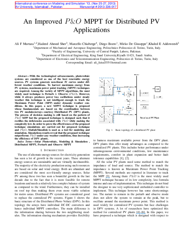 (PDF) An Improved P&O MPPT for Distributed PV Applications