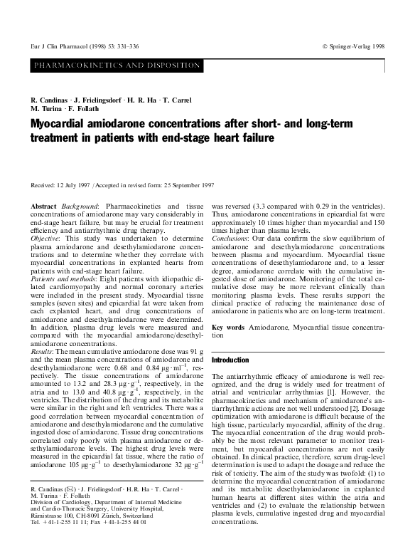 (PDF) Myocardial amiodarone concentrations after short- and long-term ...