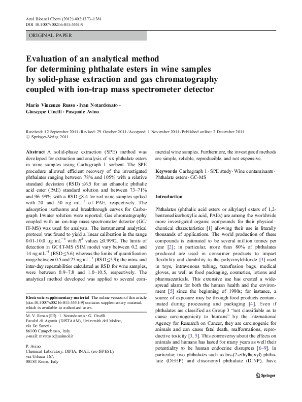 Pdf Evaluation Of An Analytical Method For Determining Phthalate