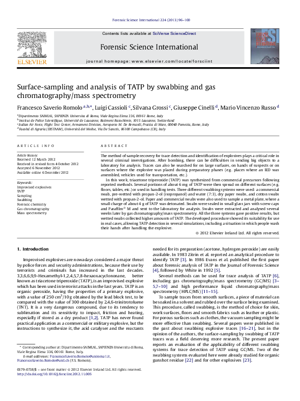 (PDF) Surface-sampling and analysis of TATP by swabbing and gas ...