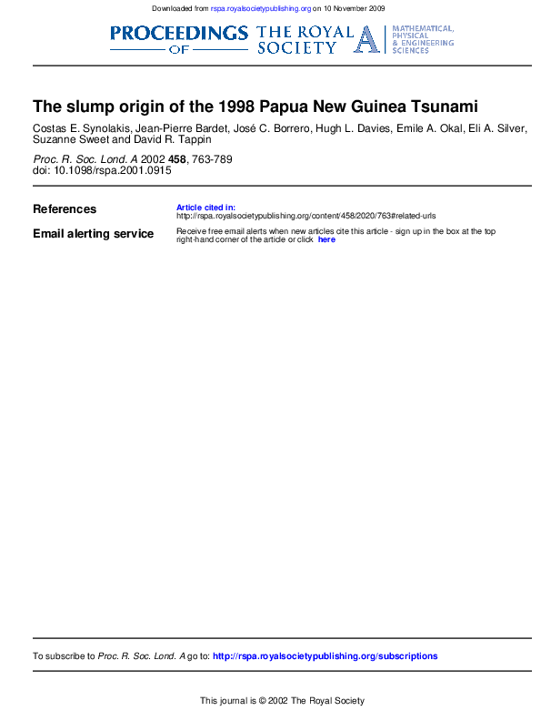 (PDF) The slump origin of the 1998 Papua New Guinea Tsunami