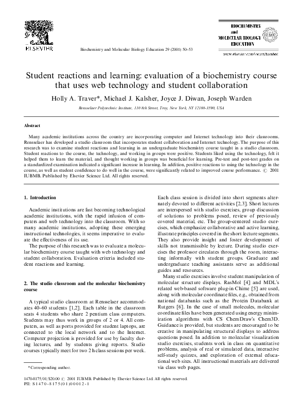 (PDF) Student reactions and learning: evaluation of a biochemistry ...