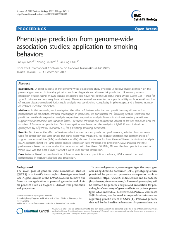 (PDF) Phenotype prediction from genome-wide association studies ...