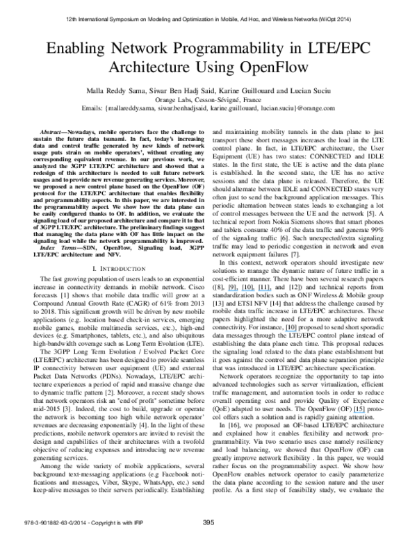 Pdf Enabling Network Programmability In Lte Epc Architecture Using Openflow