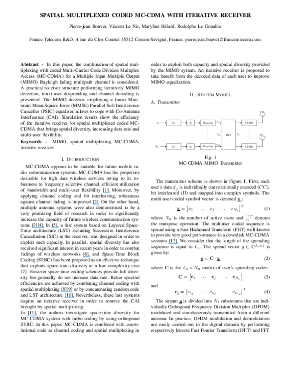Pdf Spatial Multiplexed Coded Mc Cdma With Iterative Receiver