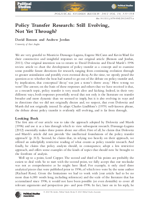 (PDF) Policy Transfer Research: Still Evolving, Not Yet Through?